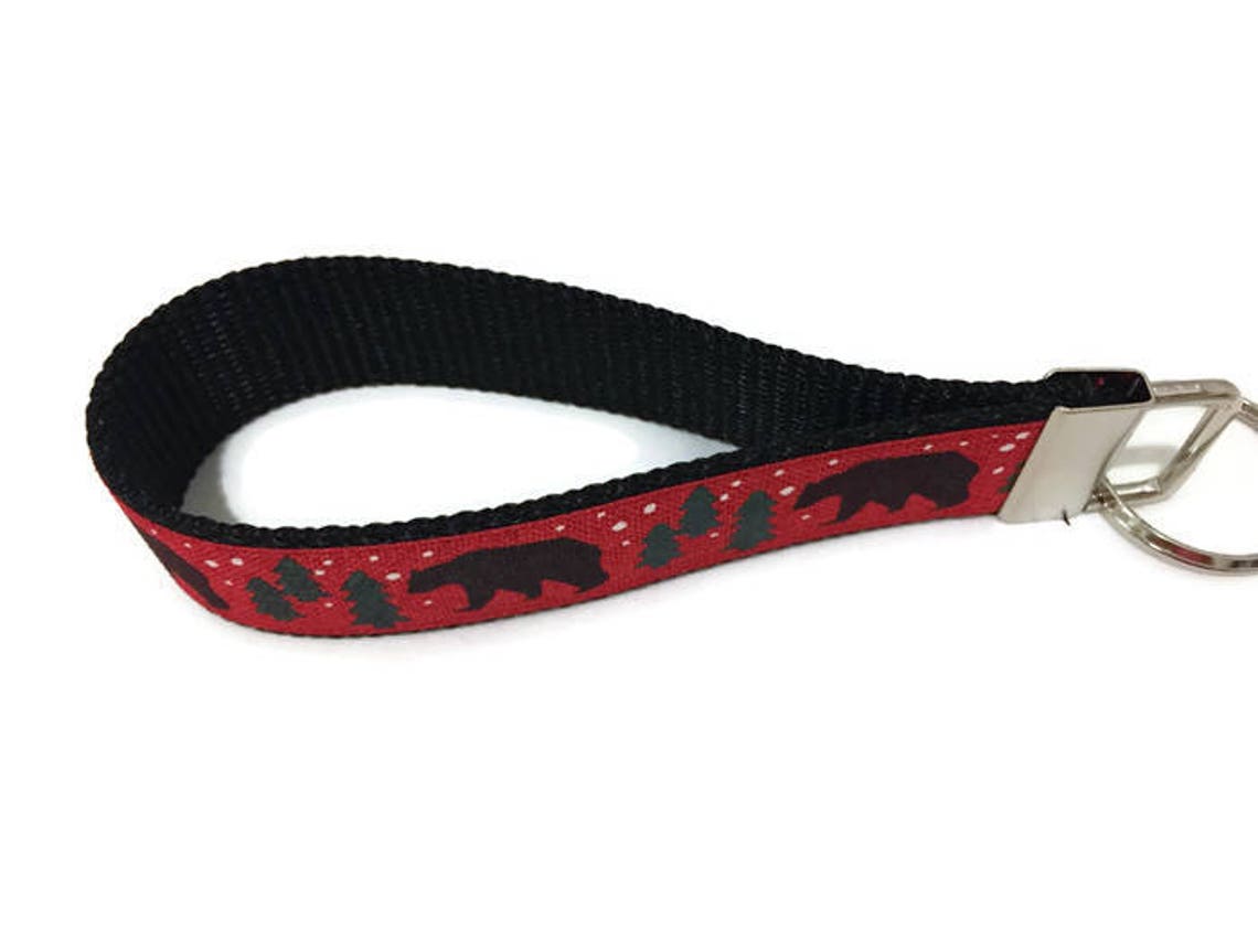 Christmas Keychain Black Bear Key Fob Wristlet | Etsy