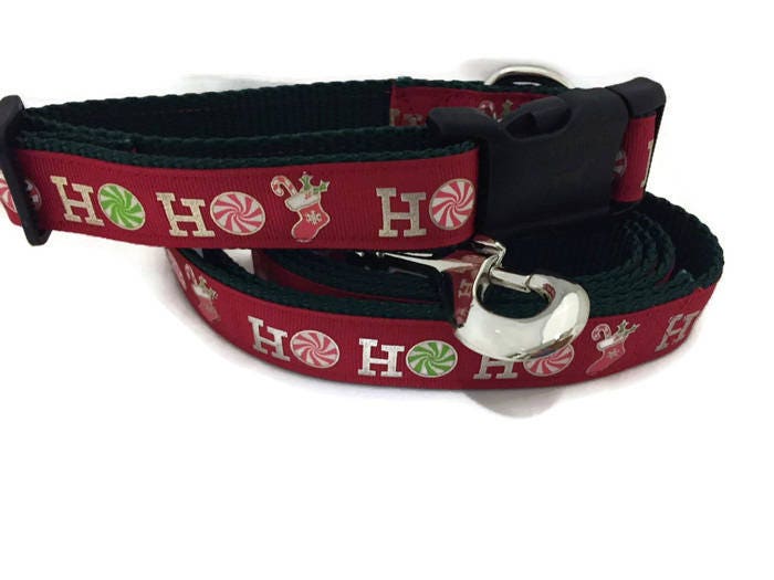 Christmas Dog Collar and Leash, Red Ho Ho Ho, 4ft or 6ft Leash, 1 Inch ...