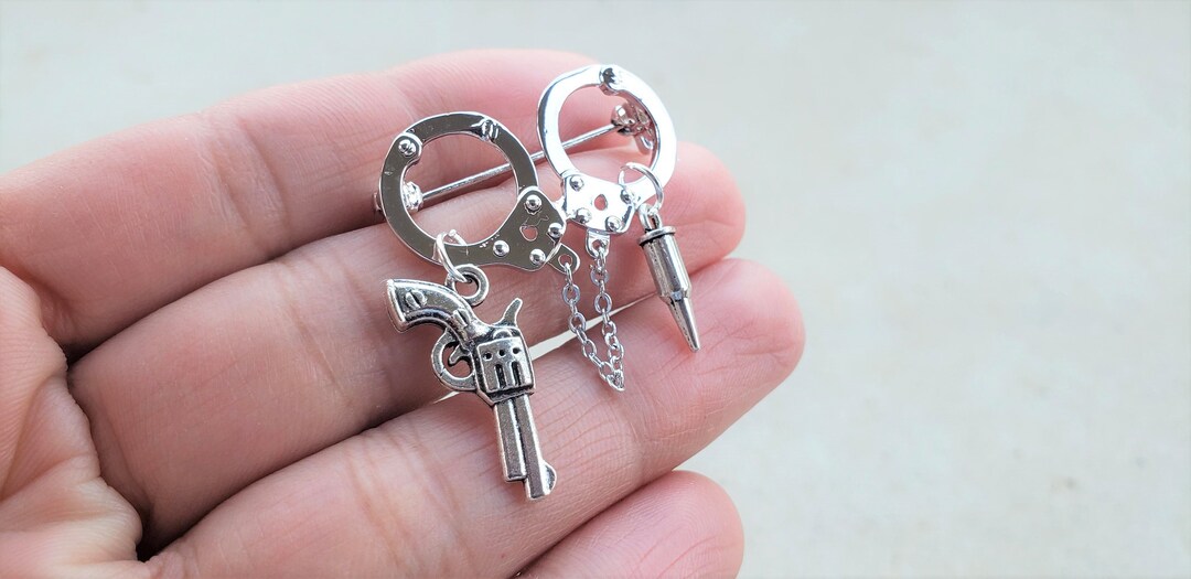 Police Handcuff Pin Police Pin Brooch Gun and Bullet Gift Handcuff Gift ...