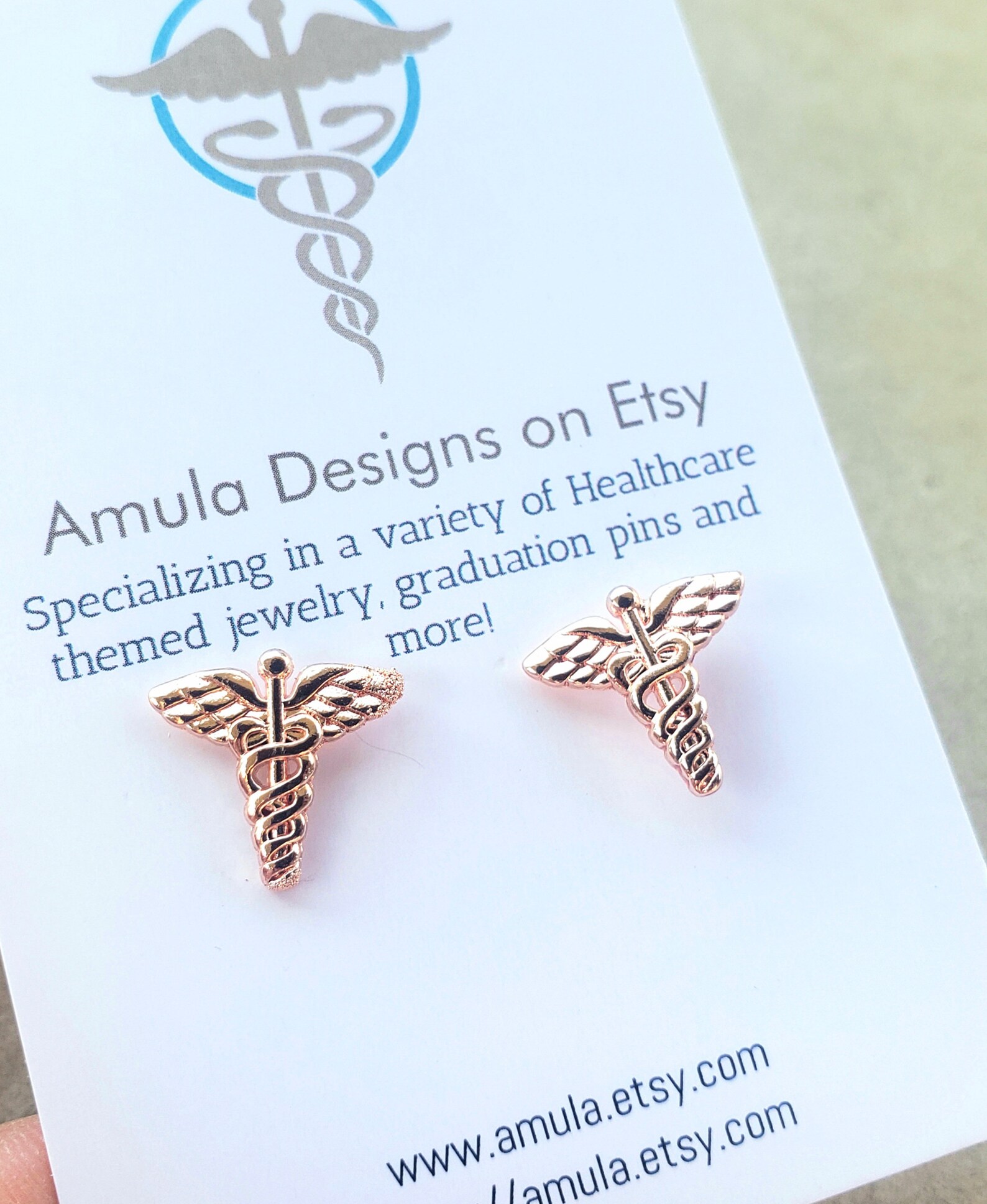 Caduceus Silver Stud Earrings Caduceus Rose Gold Earrings - Etsy
