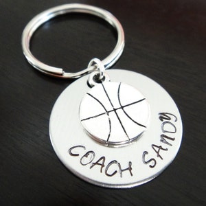 Basketball Ball Sports Coach Gift Handstamped Key Chain Fob Ring ...