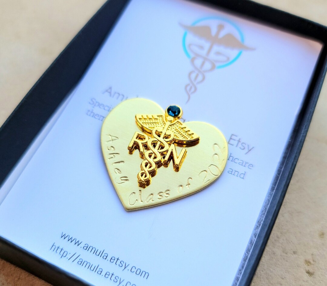 Gold Heart Nurse Pin - Custom Yellow Gold Nurse Pin - Gold Nurse ...
