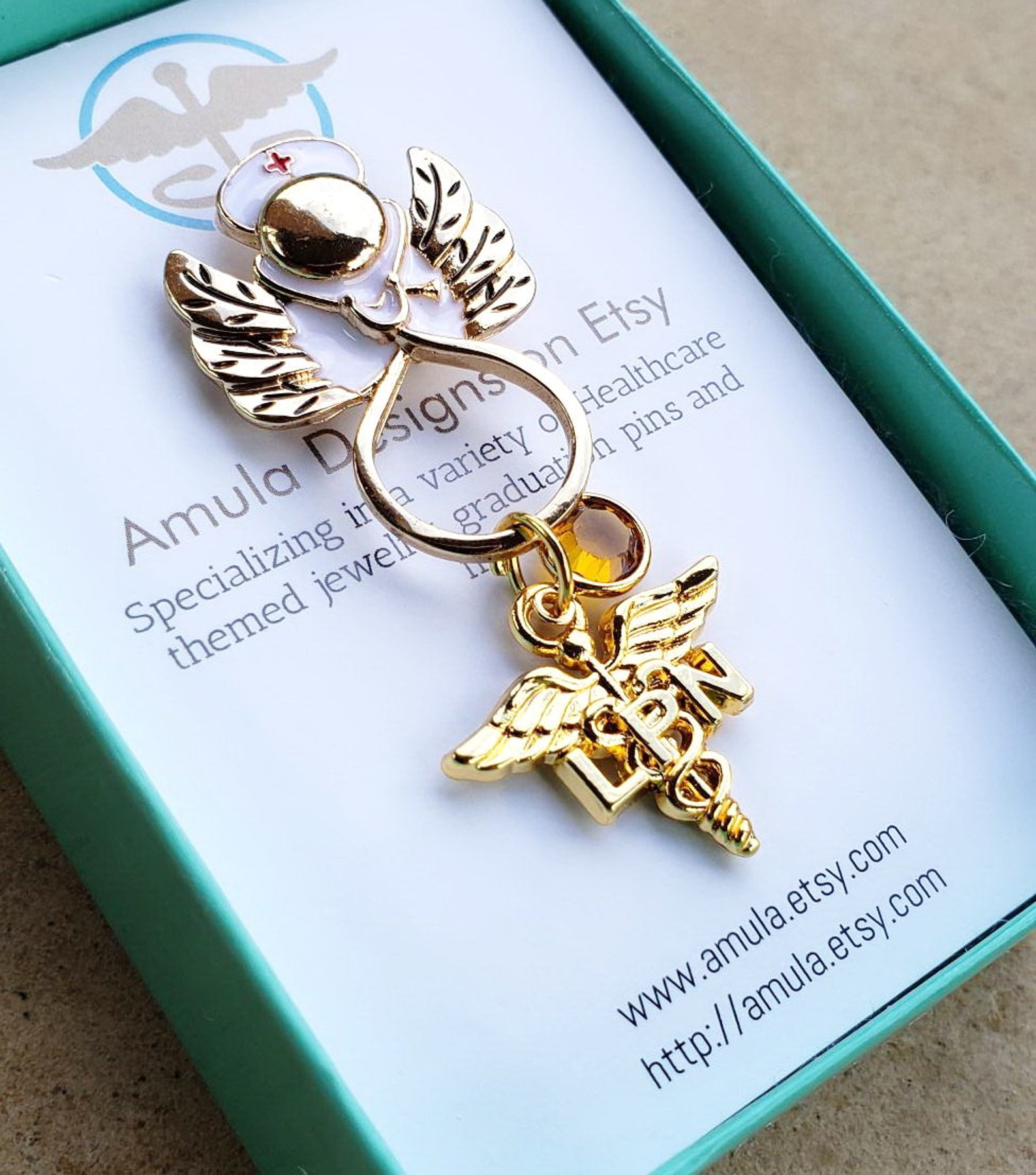 Gold Nurse Angel Pin LPN RN BSN and more with Birthstone | Etsy