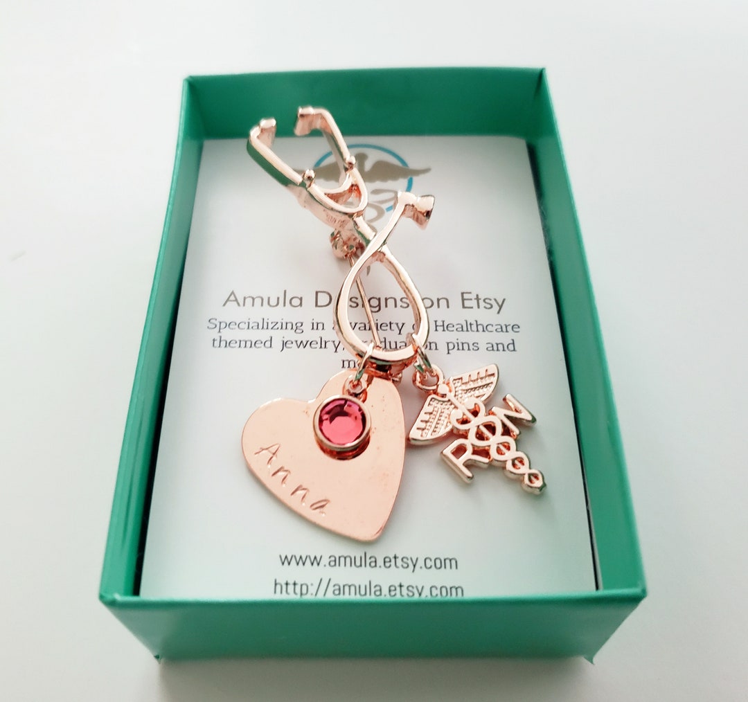 Rose Gold Nurse Heart Stethoscope Pin RN Pin Nurse Graduation NP ...