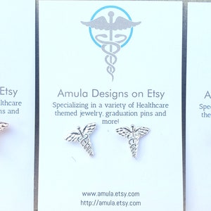 Caduceus Silver Stud Earrings - Caduceus Rose Gold Earrings - Medical ...