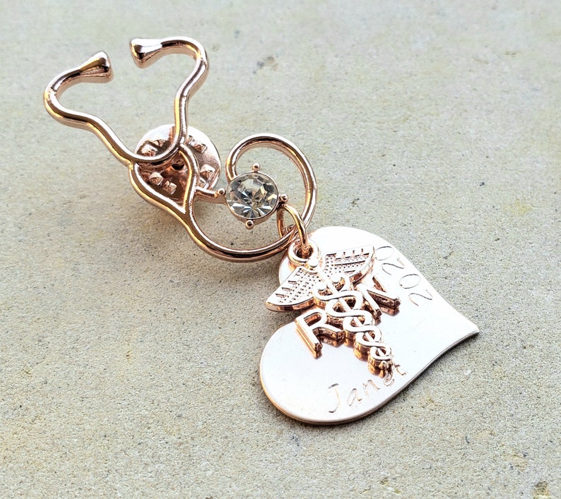 Rose Gold Stethoscope Heart Nurse Pin RN Pin Nurse | Etsy