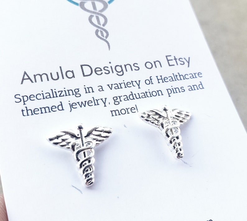 Caduceus Silver Stud Earrings Caduceus Rose Gold Earrings - Etsy