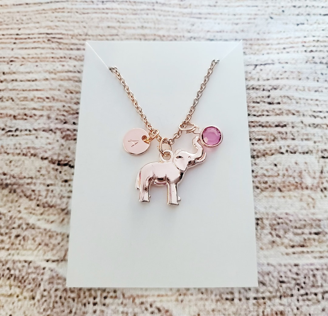 Rose Gold Elephant Necklace - Custom Elephant Necklace - Personalized ...