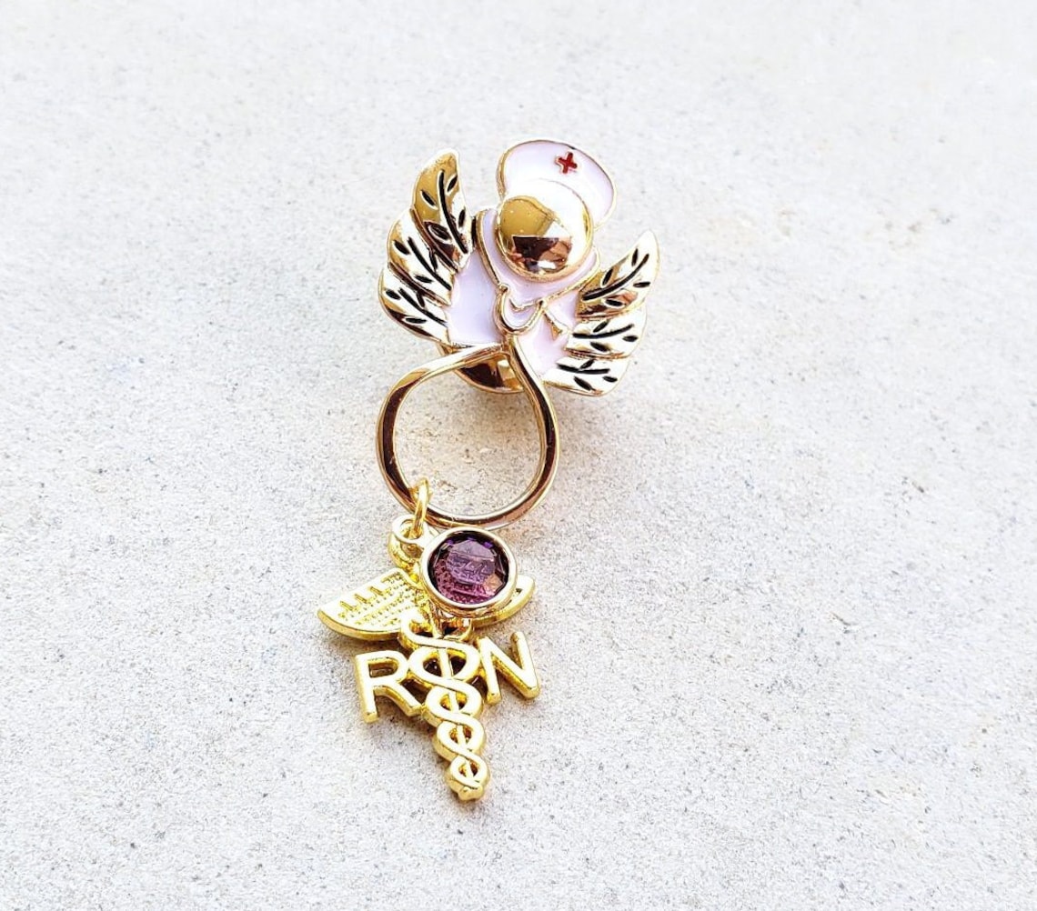 Gold Nurse Angel Pin LPN RN BSN and More With Birthstone | Etsy
