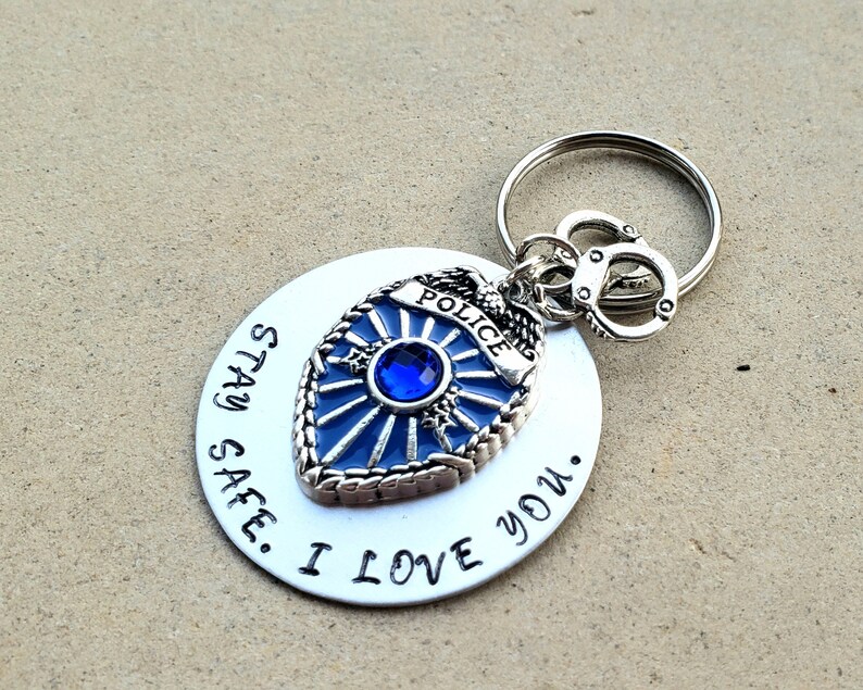 Police Handstamped Keychain Police Key Ring Fob Handcuff | Etsy