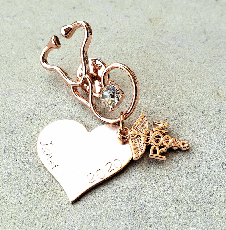 Rose Gold Stethoscope Heart Nurse Pin RN Pin Nurse - Etsy