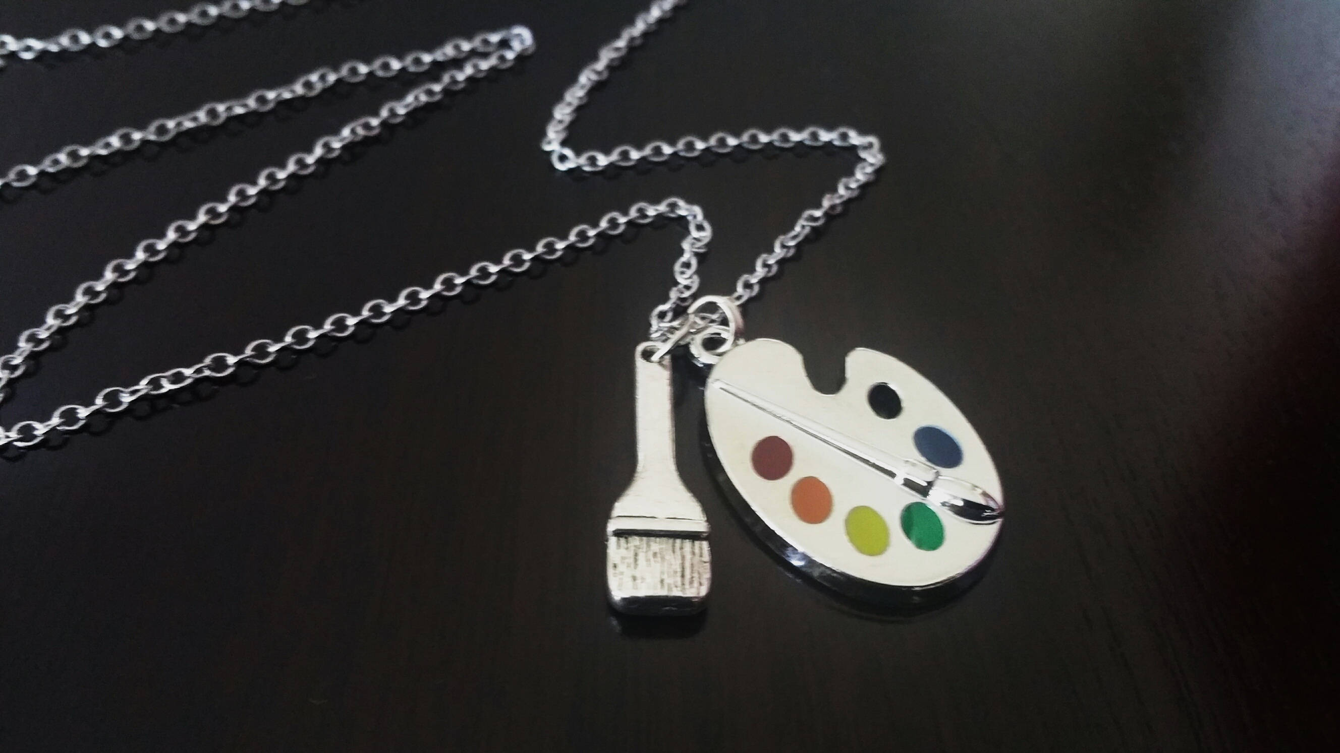 Silver Artist Palette Necklace, Artist Enamel Paint Necklace ...