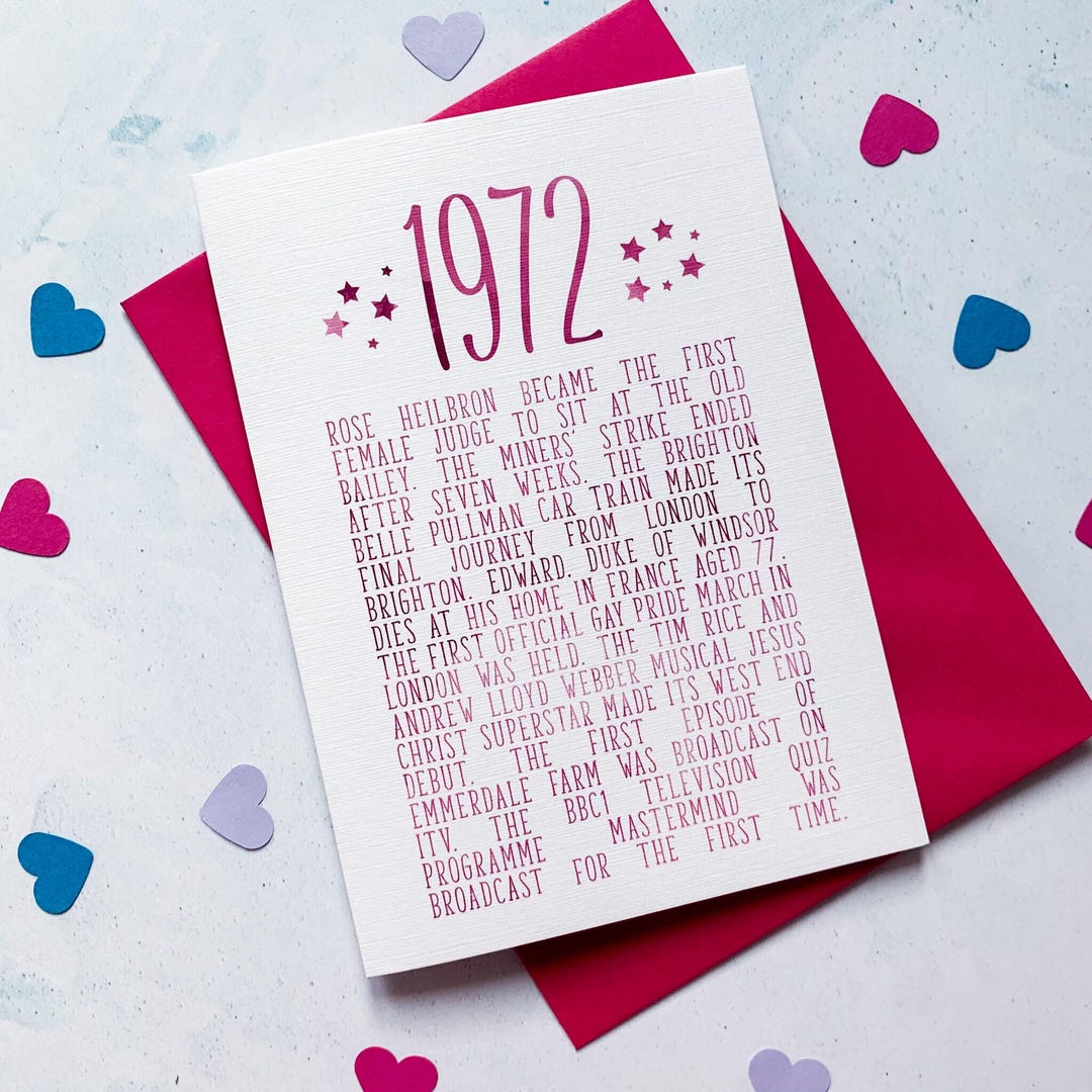1972 Birthday Card, Birthday Card for Her, Birthday Card for Him ...