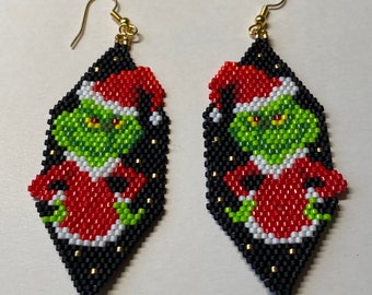 The Grinch Beaded Earrings Pattern Christmas Grinch Beading Earrings ...