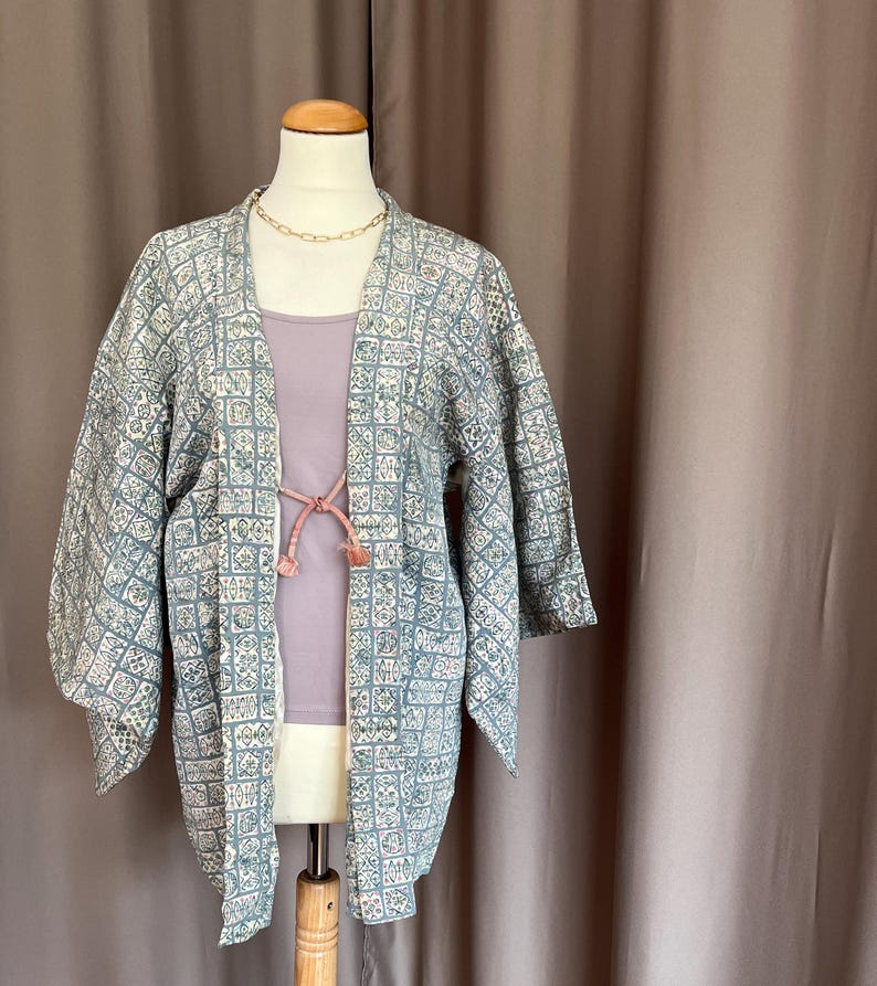 Grey&green Haori Silk Jacket, Vintage Japanese Kimono, Traditional ...