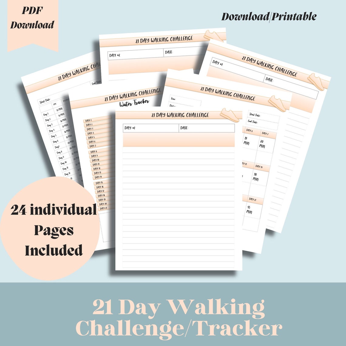 21 Day Walking Challenge Tracker Printable Fitness Tracker - Etsy