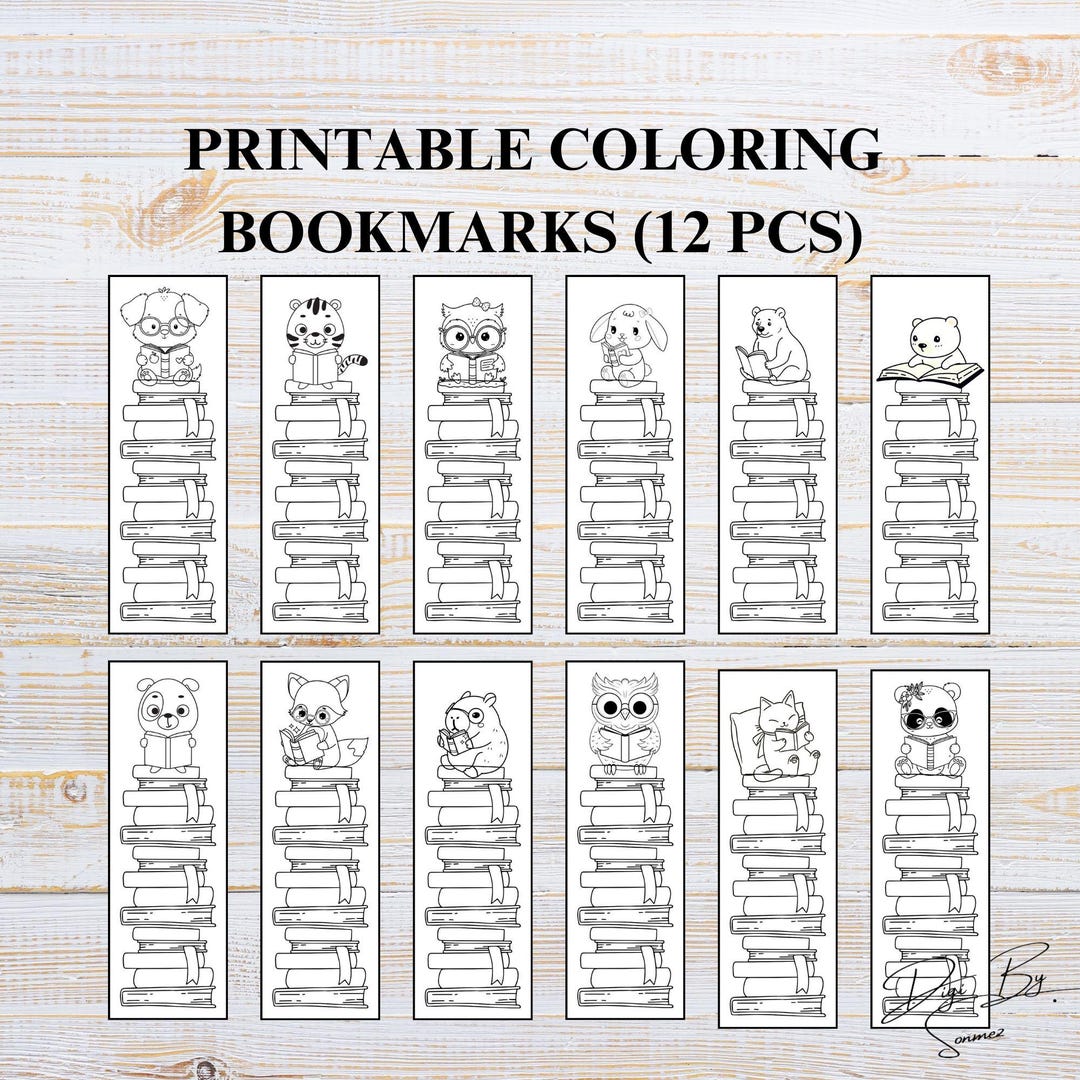 Reader Animals Printable Coloring Bookmarks: 12 Joyful Designs for Your ...