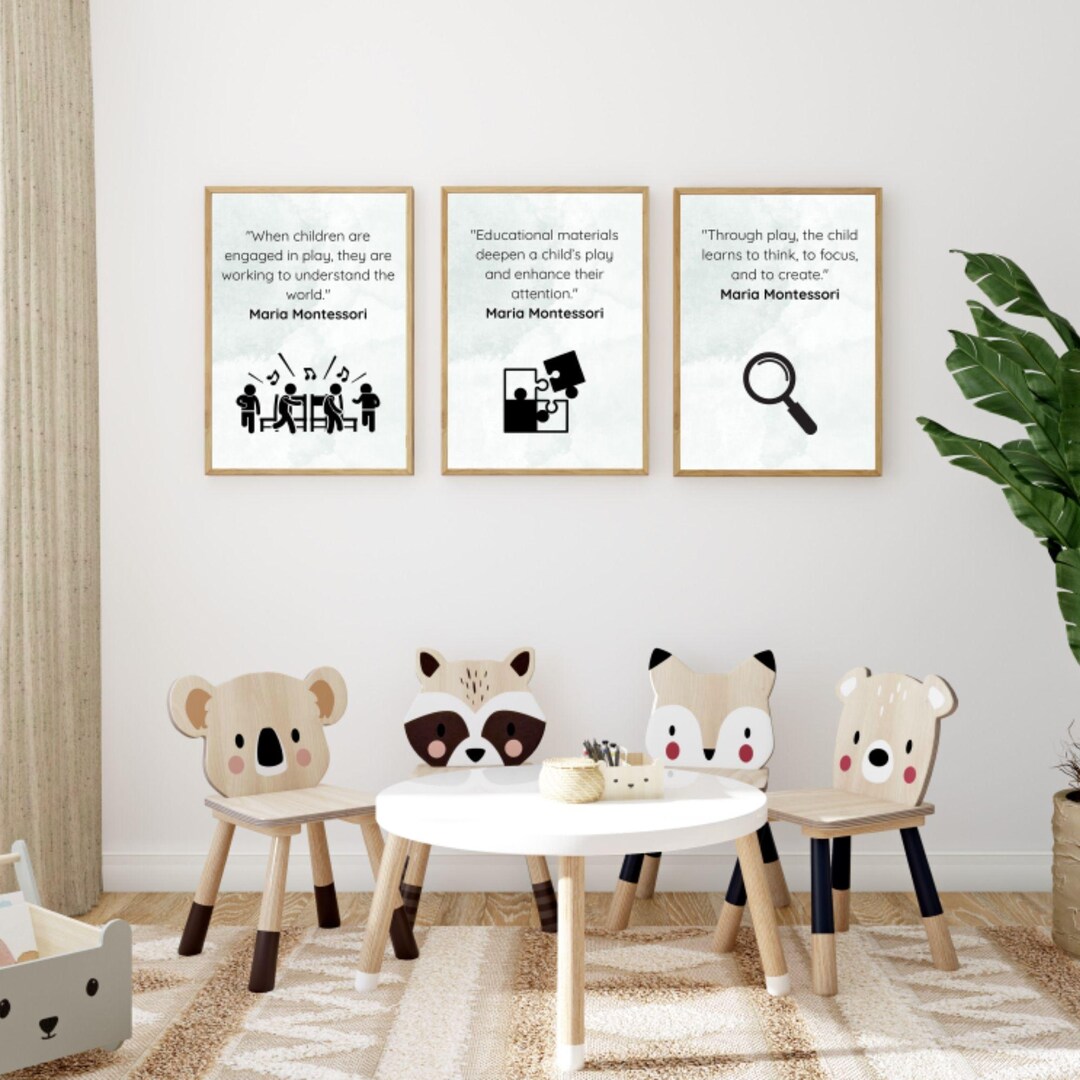 Learn Through Play Poster Set – Montessori Quote Wall Art for Focus and ...