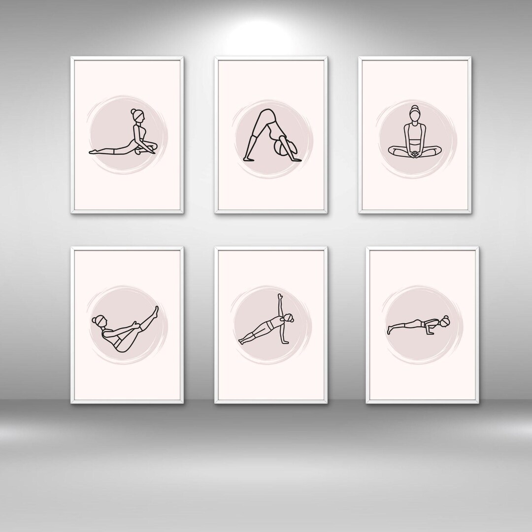 Minimalist Pink Pilates Line Art Bundle | 6 Inspiring Printable ...