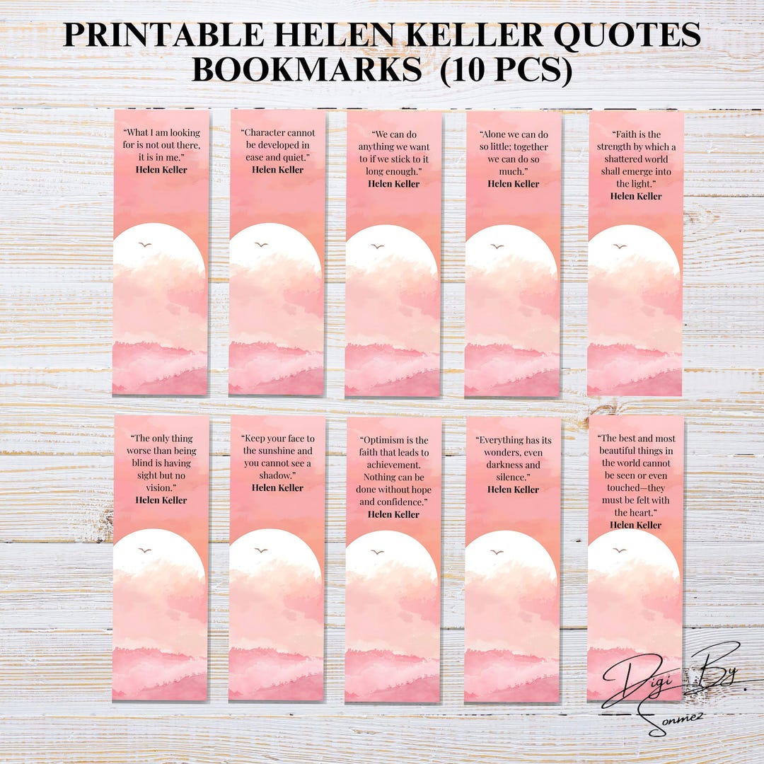 Helen Keller Quote Bookmarks – Printable Inspirational Gift, Digital ...