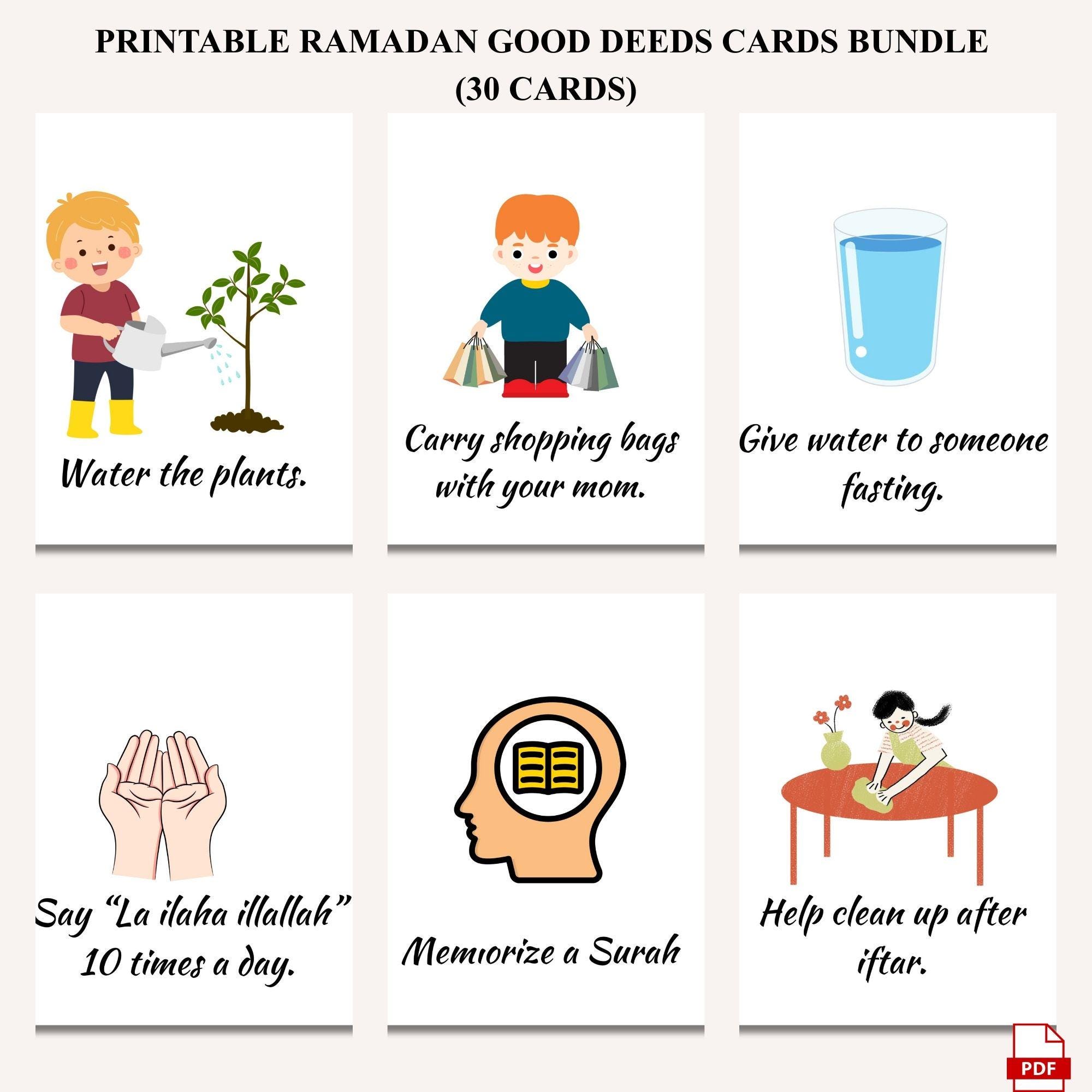Ramadan Good Deeds Cards for Kids – 30 Printable Islamic Activity ...