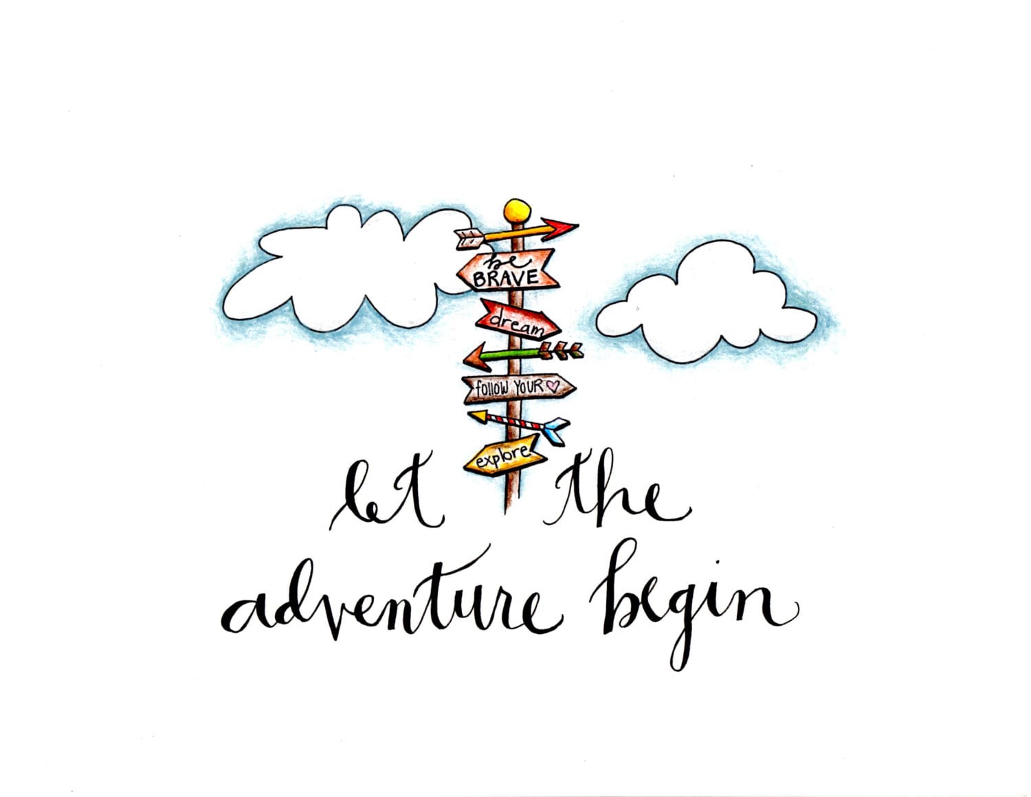 Art Print Let the Adventure Begin // Arrow Signpost - Etsy
