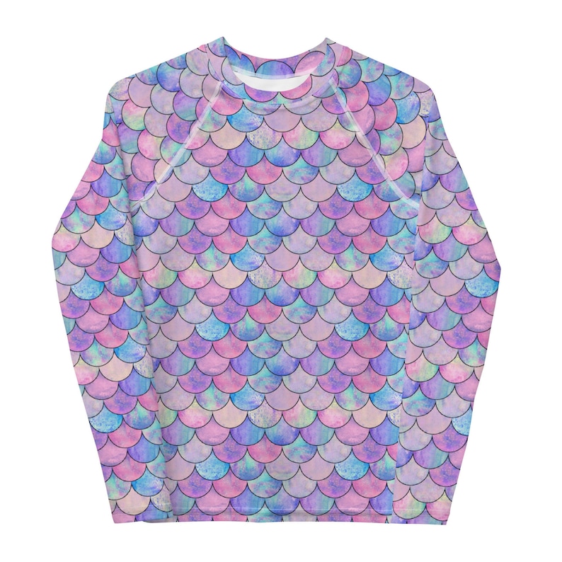 Girls Tween Mermaid Scales UPF 40+ Sun Protection Rash Guard Top ...