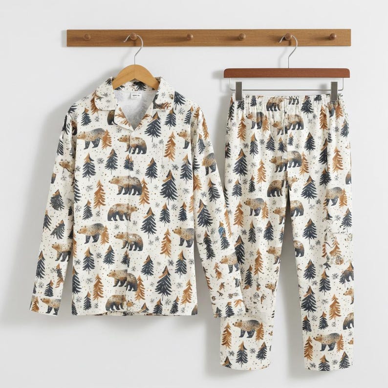 Couples Matching Fall Winter Pajamas - Cabin Cozy Nordic Bears Holiday ...