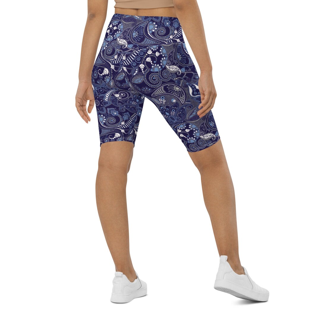Women's Swim Shorts, Jammers, Modest Swimwear, Blue Paisley Longer ...