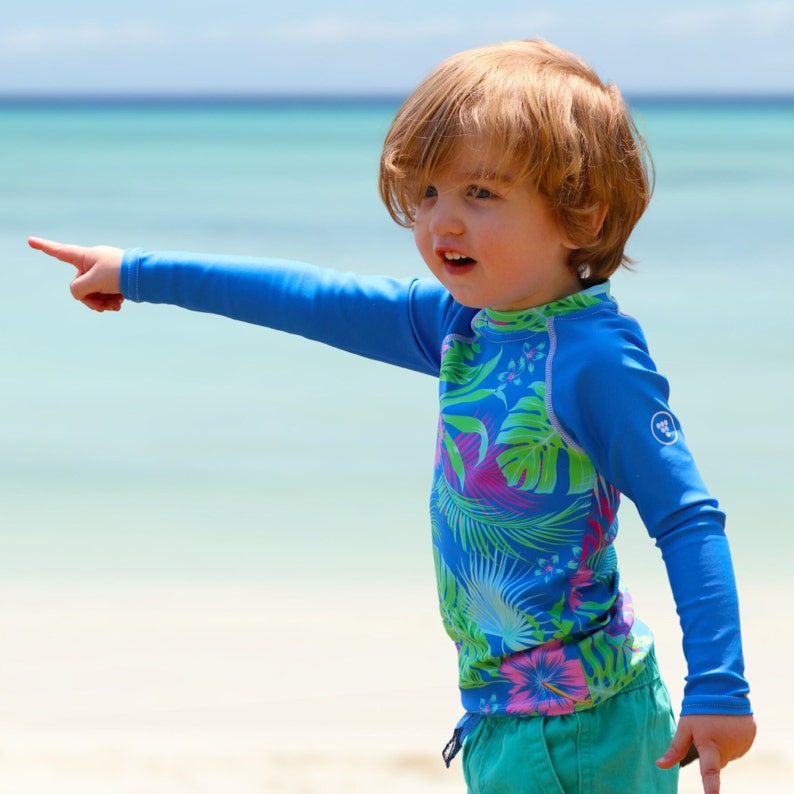 Kids Boys UPF 50+ Rash Guard, Sun Protection Swim Shirt Unisex Electric ...