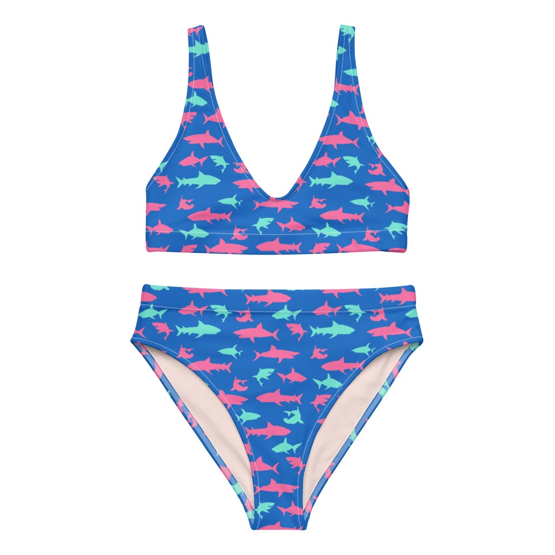 Matching Couples Swimsuit Set – Electric Blue Shark Bikini & Trunks - Etsy