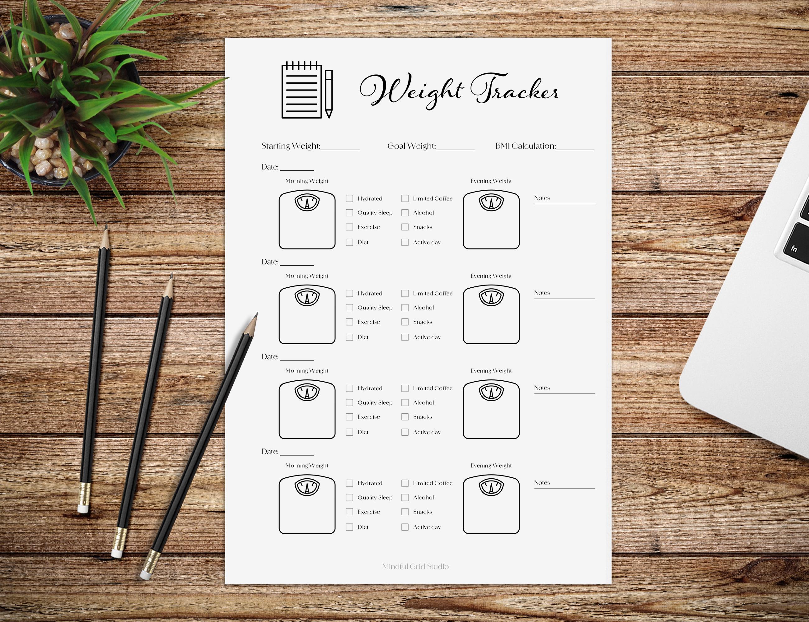 Weight Tracker Printable, Weight Log Template, Weight Loss Planner ...