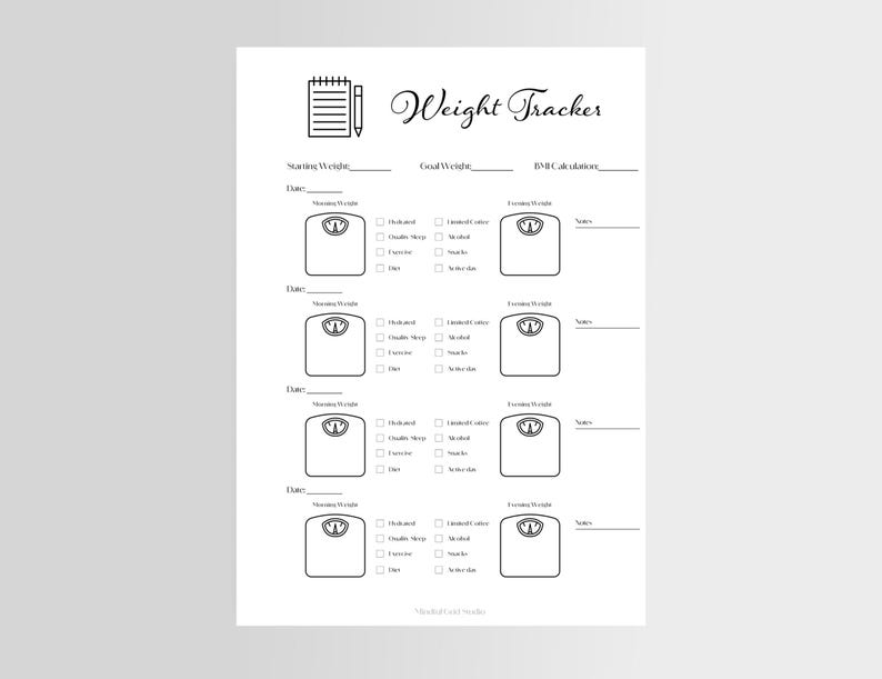 Weight Tracker Printable, Weight Log Template, Weight Loss Planner ...