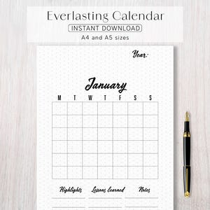 Printable Everlasting Calendar, Minimalist Calendar Vertical, Elegant ...