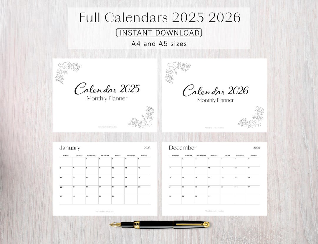 2025 2026 Printable Monthly Planner, Minimalist Calendar Landscape ...