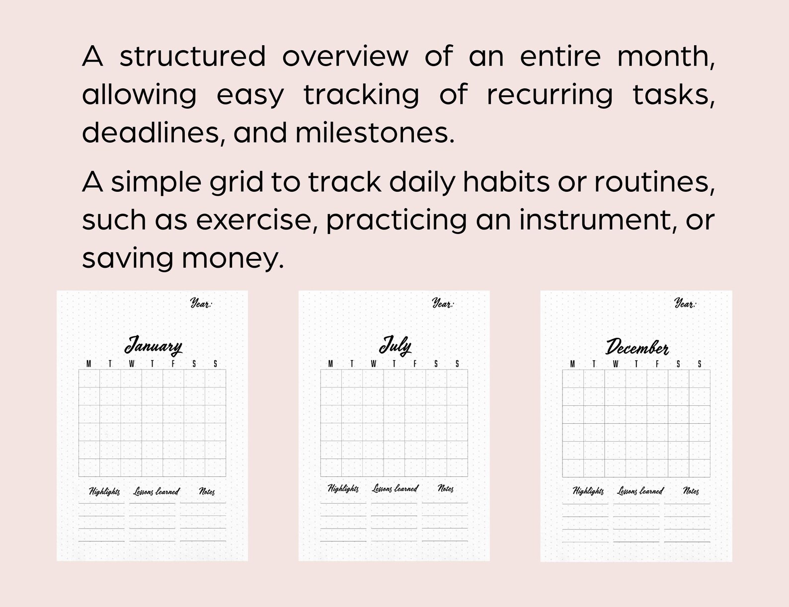 Printable Everlasting Calendar, Minimalist Calendar Vertical, Elegant ...