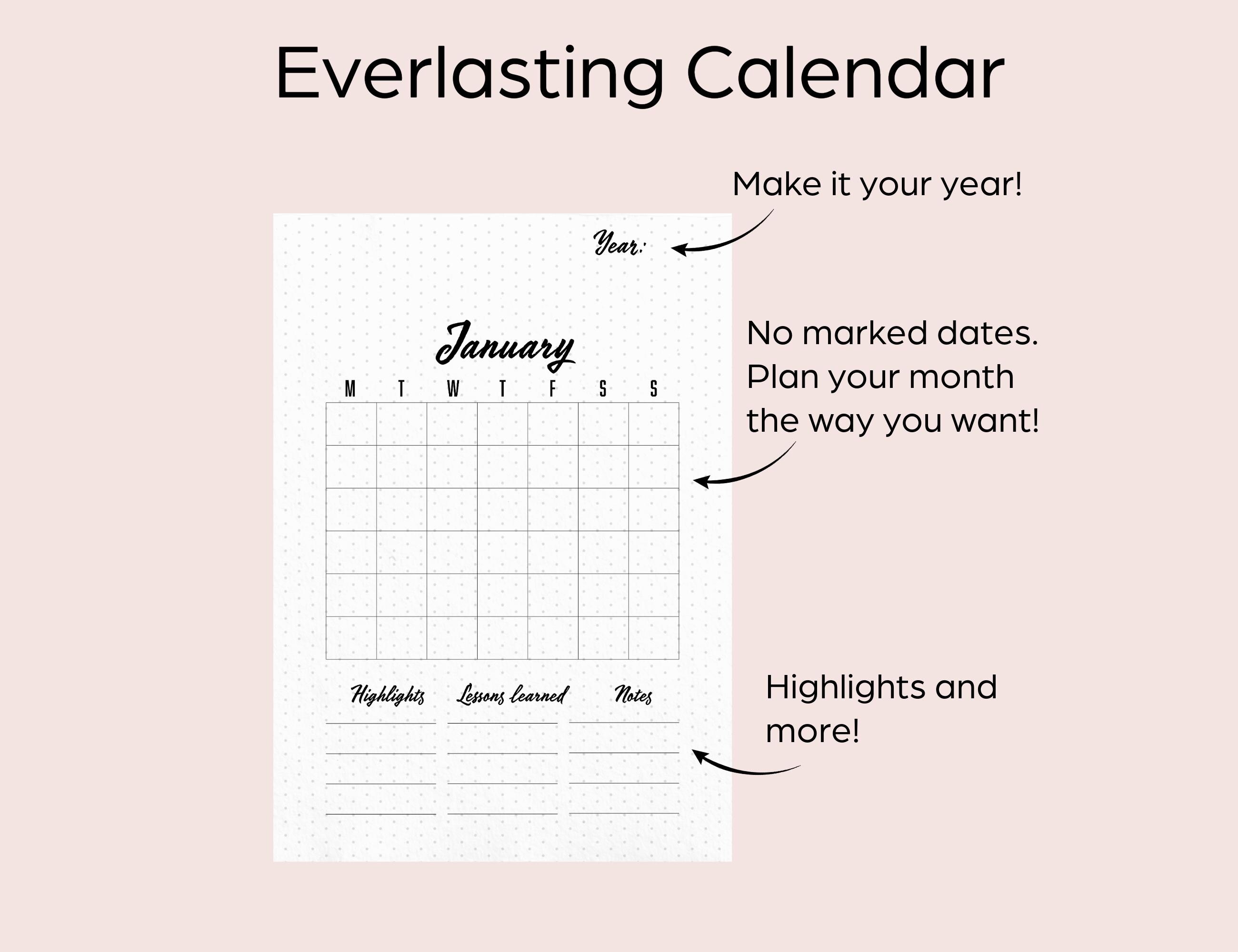 Printable Everlasting Calendar, Minimalist Calendar Vertical, Elegant ...