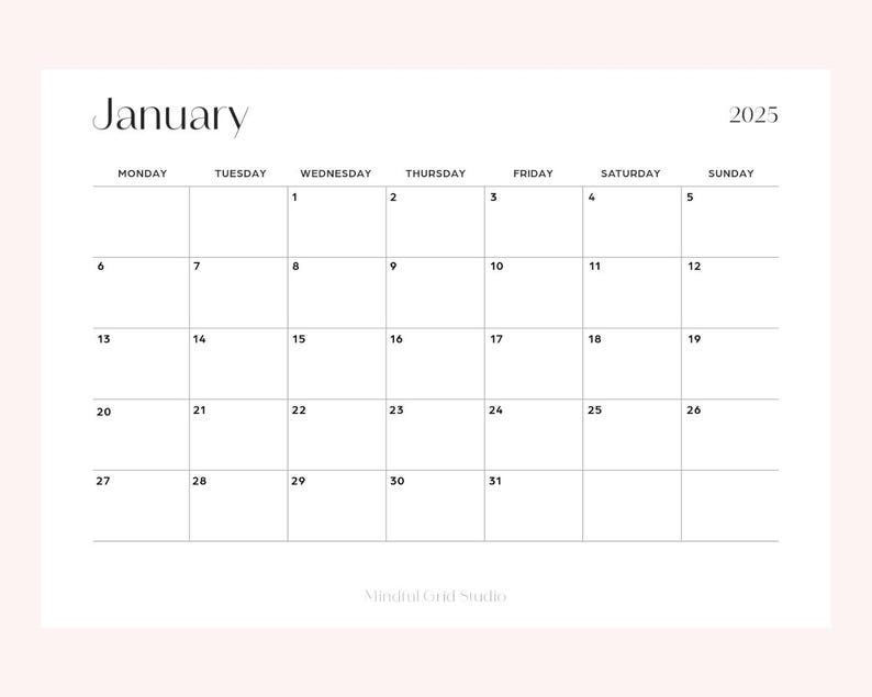 2025 2026 Printable Monthly Planner, Minimalist Calendar Landscape ...