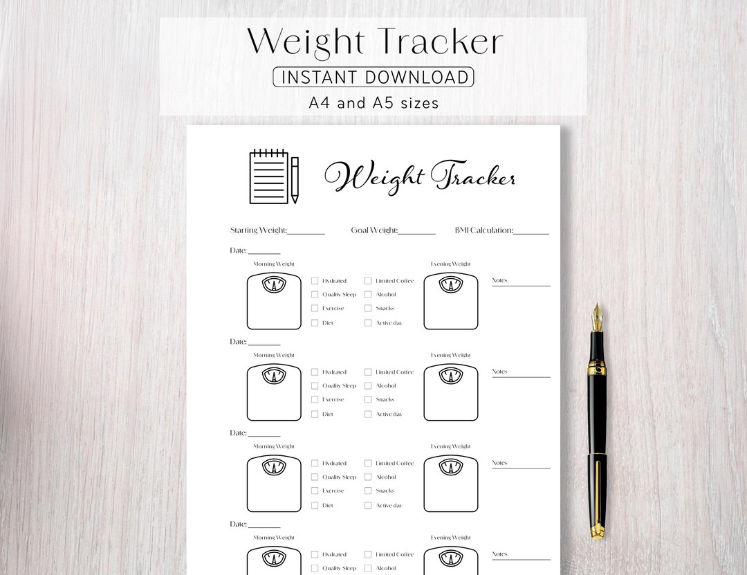 Weight Tracker Printable, Weight Log Template, Weight Loss Planner ...