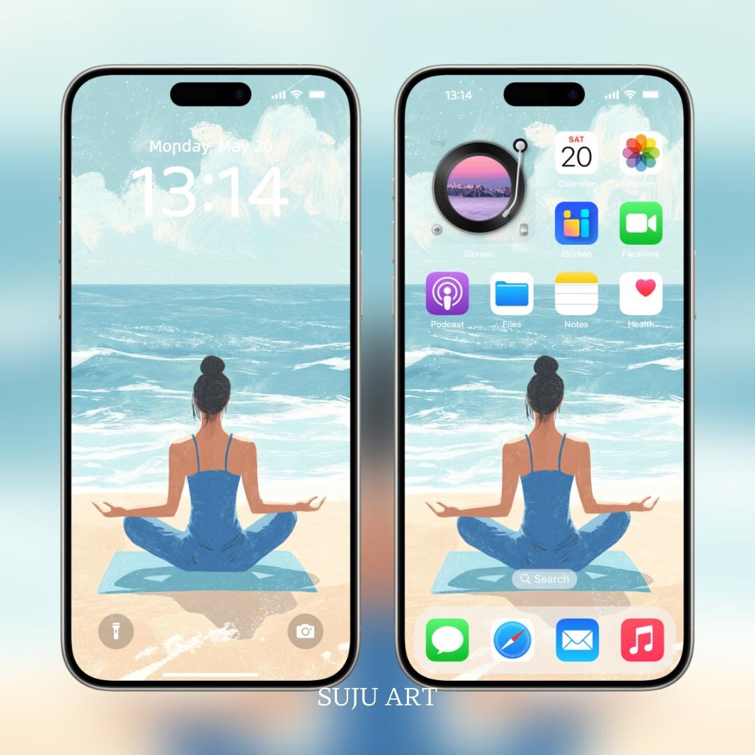 Yoga Practices by the Sea | Illustration Smartphone Background ...