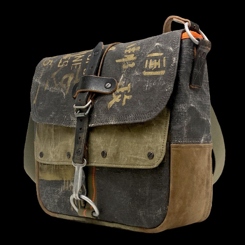 Upcycled Canvas Messenger Bag: Distressed Military Postbag, Recycled ...
