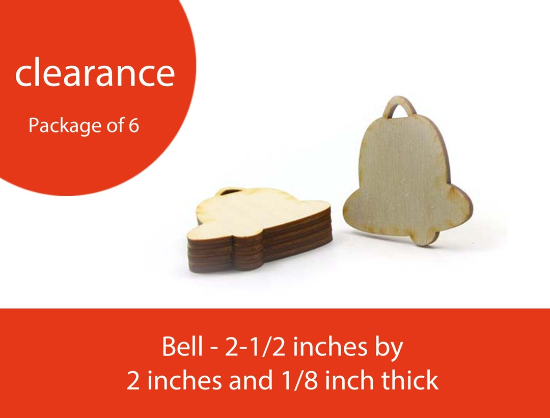 CLEARANCE: Package of 6 - Unfinished Wood Bell - 2-1/2 Inches by 2 ...