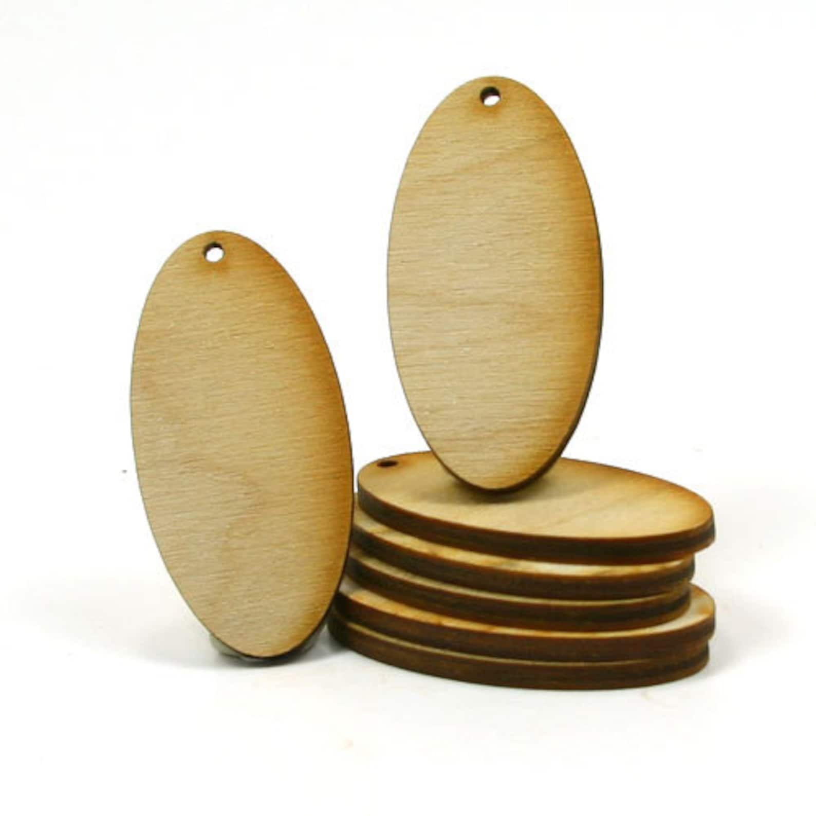 Unfinished Wood Oval - 2 Inches Tall by 1 Inch Wide and 1/8 Inch With 1 ...
