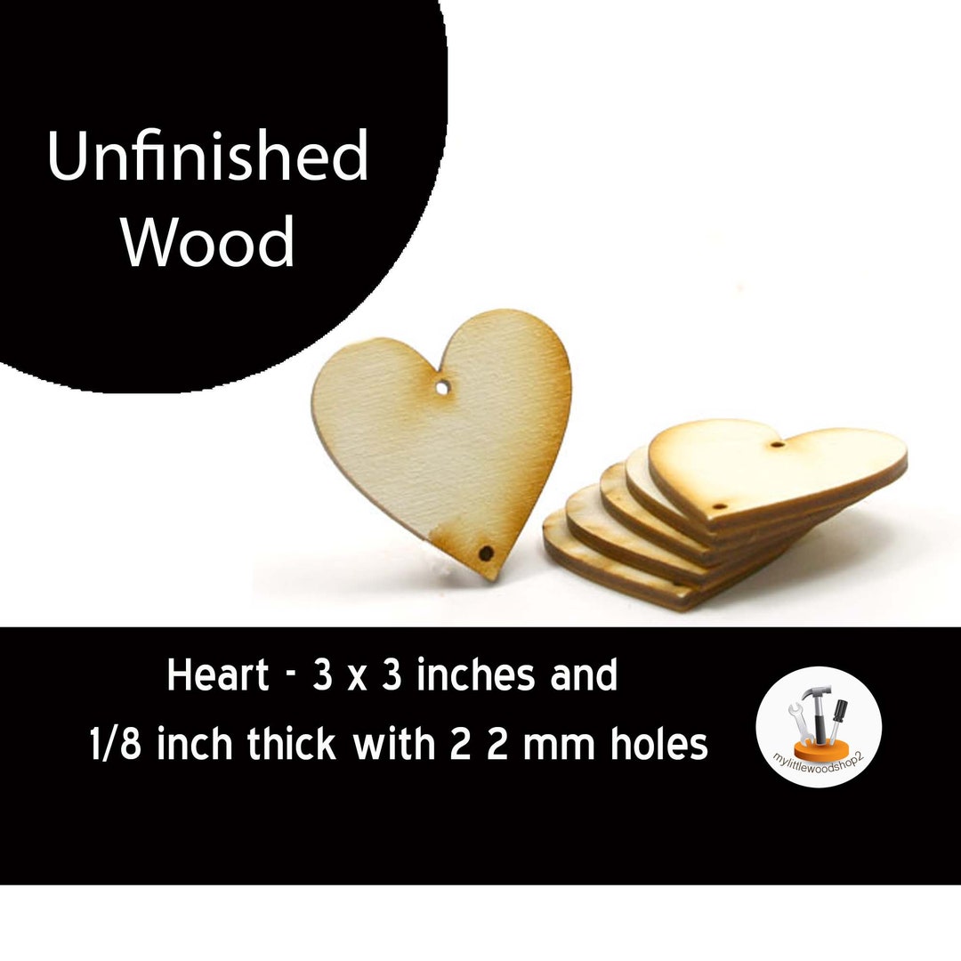 Unfinished Wood Heart - 3 Inches Tall by 3 Inches Wide and 1/8 Inch ...