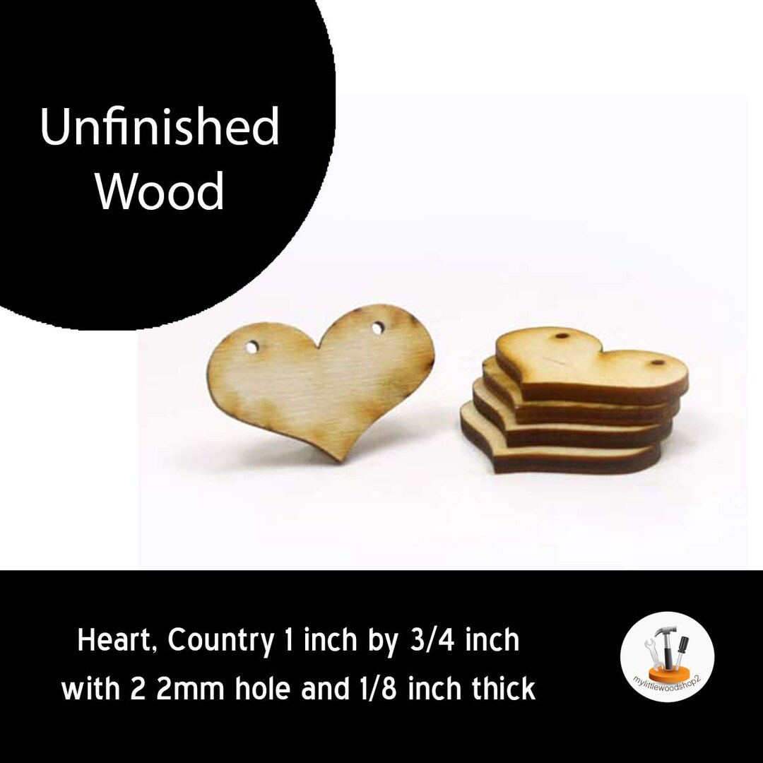 Unfinished Wood Heart Country - 1 Inch Wide by 3/4 Inches Tall and 1/8 ...