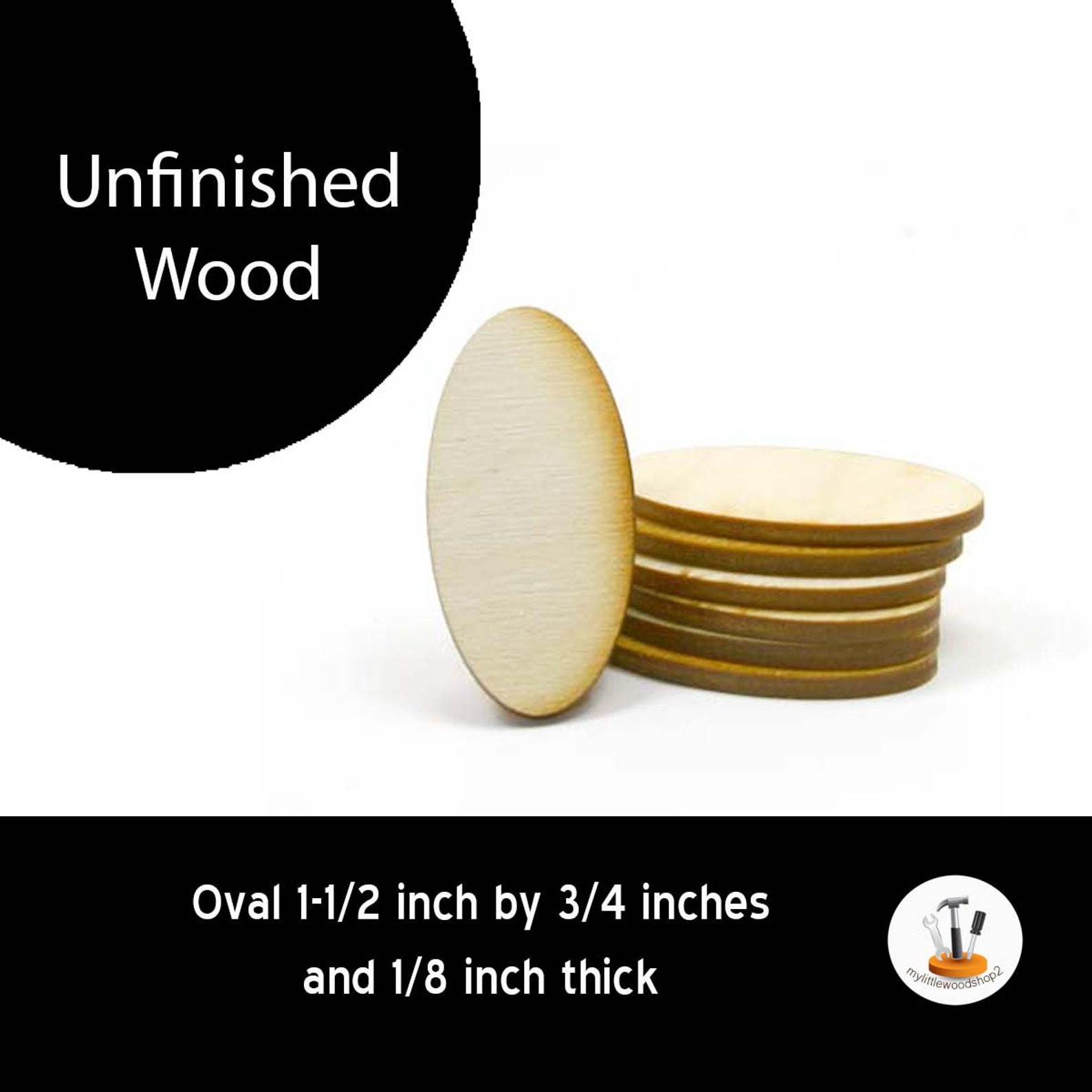 Unfinished Wood Oval - 1-1/2 Inches Tall by 3/4 Inches Wide and 1/8 ...