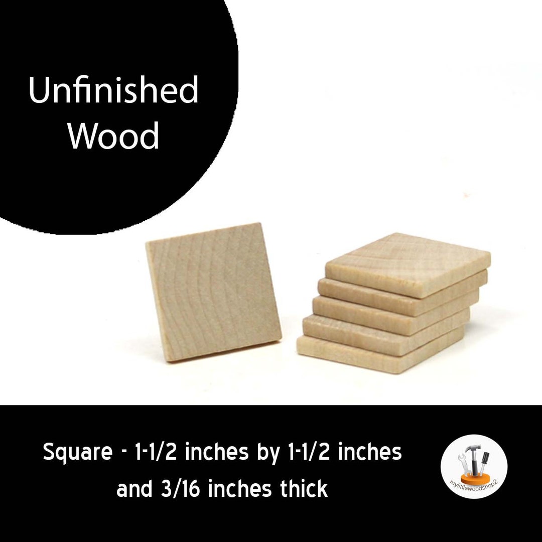 Unfinished Wood Square - 1-1/2 Inches by 1-1/2 Inches and 3/16 Inches ...
