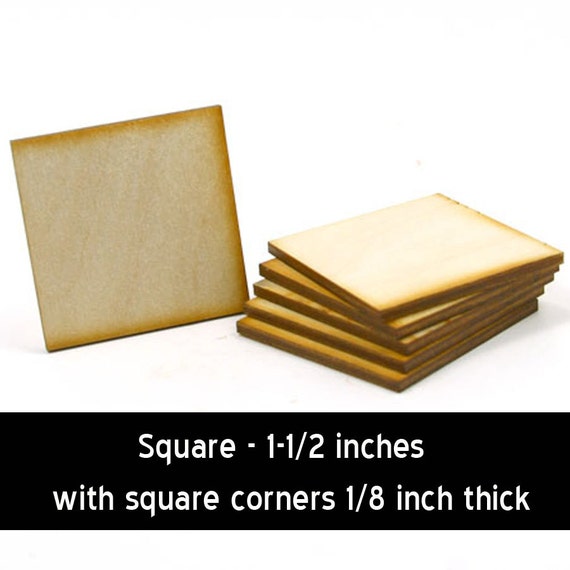 Unfinished Wood Square 1-1/2 x 1-1/2 x 1/8 inch with square | Etsy