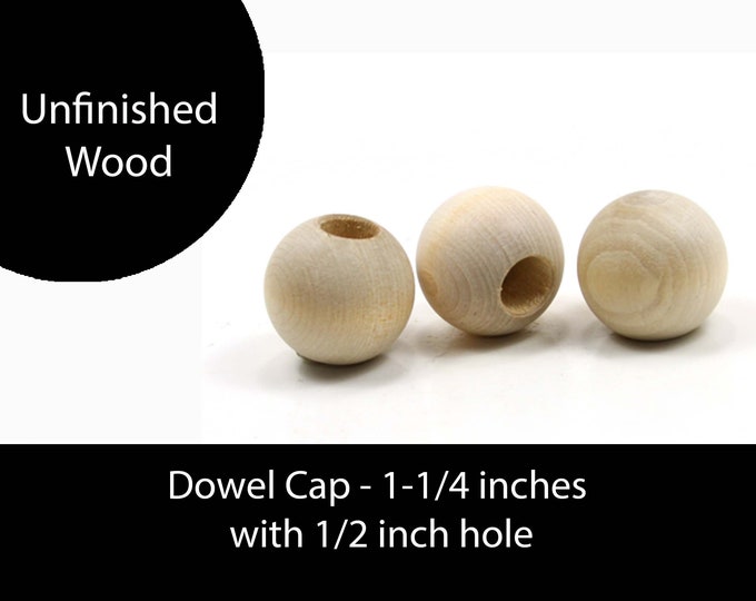 Unfinished Wood Ball Dowel Cap 1-1/4 Inches in Diameter With 1/2 Inch ...