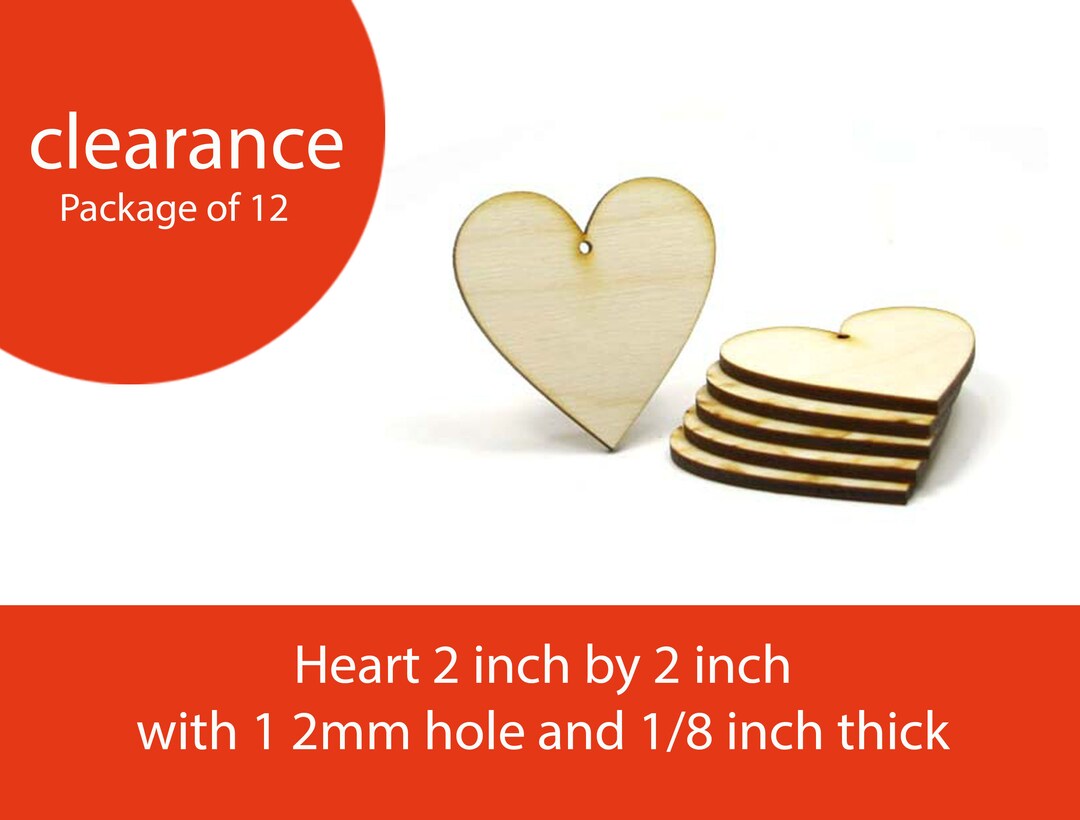 Pkg of 12 - Heart - 2 Inches Tall by 2 Inches Wide and 1/8 Inch Thick ...